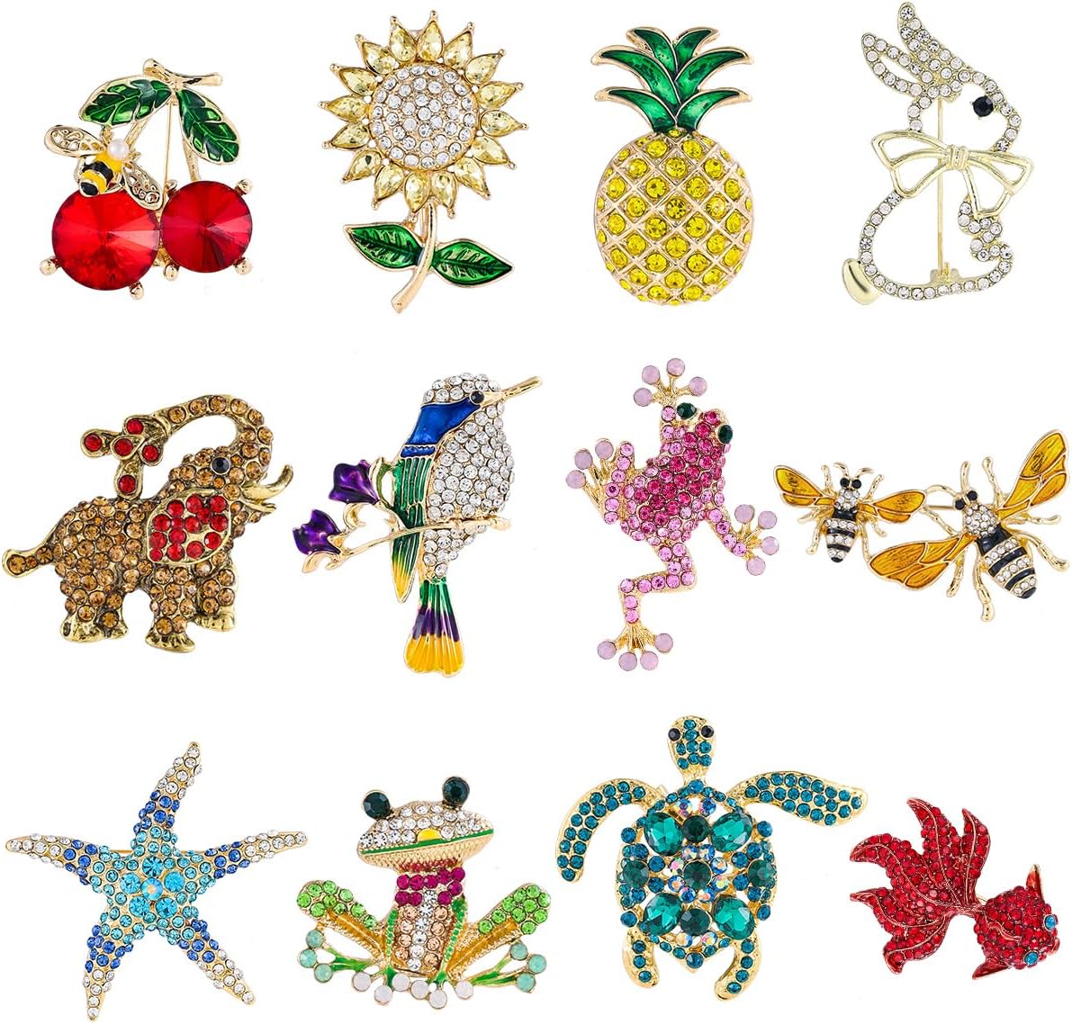 Amazon.com: MEEDOZ 12pcs Women Brooches Bulk Set Rhinestones Crystal ...