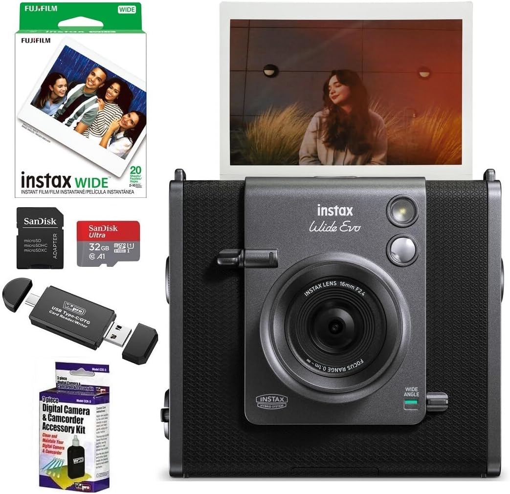 Amazon.com : Fujifilm Instax WIDE EVO Hybrid Instant Film Camera Bundle ...