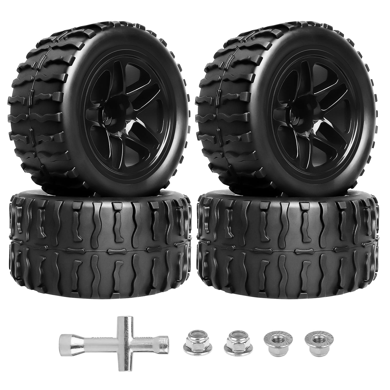 Amazon.com: FriHobby Pre-Glued 1/10 Scale RC Truck Wheels and Tires ...