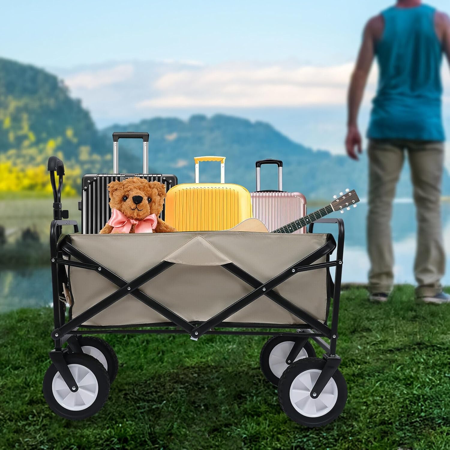Carro plegable plegable, carrito de playa resistente con asa giratoria ...