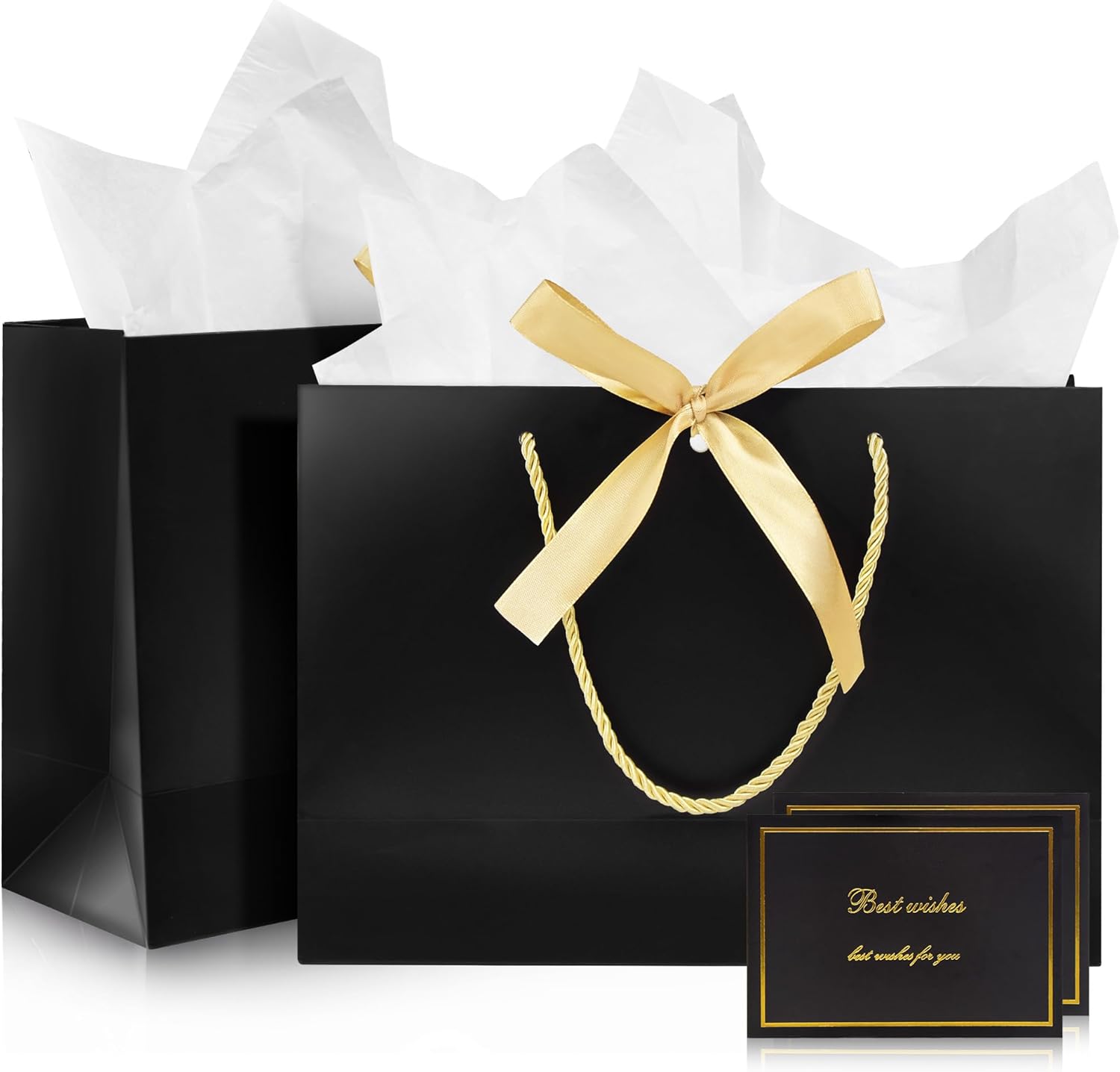2pcs Medium Black Gift Bags, Paper Bags with Handles for Party, Wedding ...