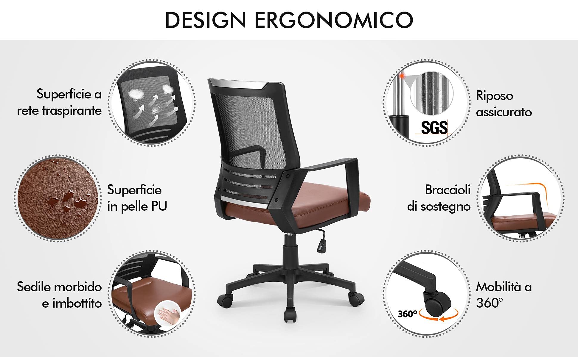 Yaheetech Ergonomic Home Office Chair Leather and Mesh Combine Desk ...
