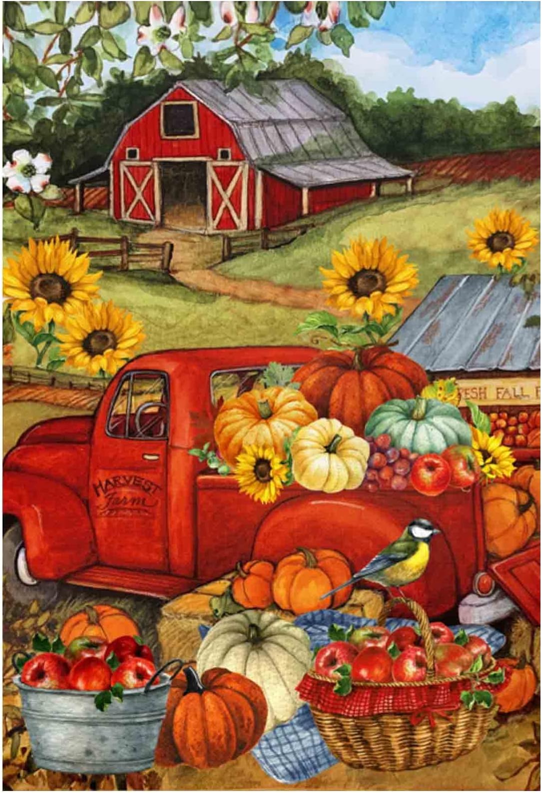 Amazon.com : Signs of Fall House Flag Sunflower Autumn Apples Birds ...