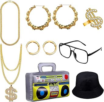Amazon.com: 8 Pcs Hip Hop Costume Kit, Rapper Costume, 80s/90s Rapper ...