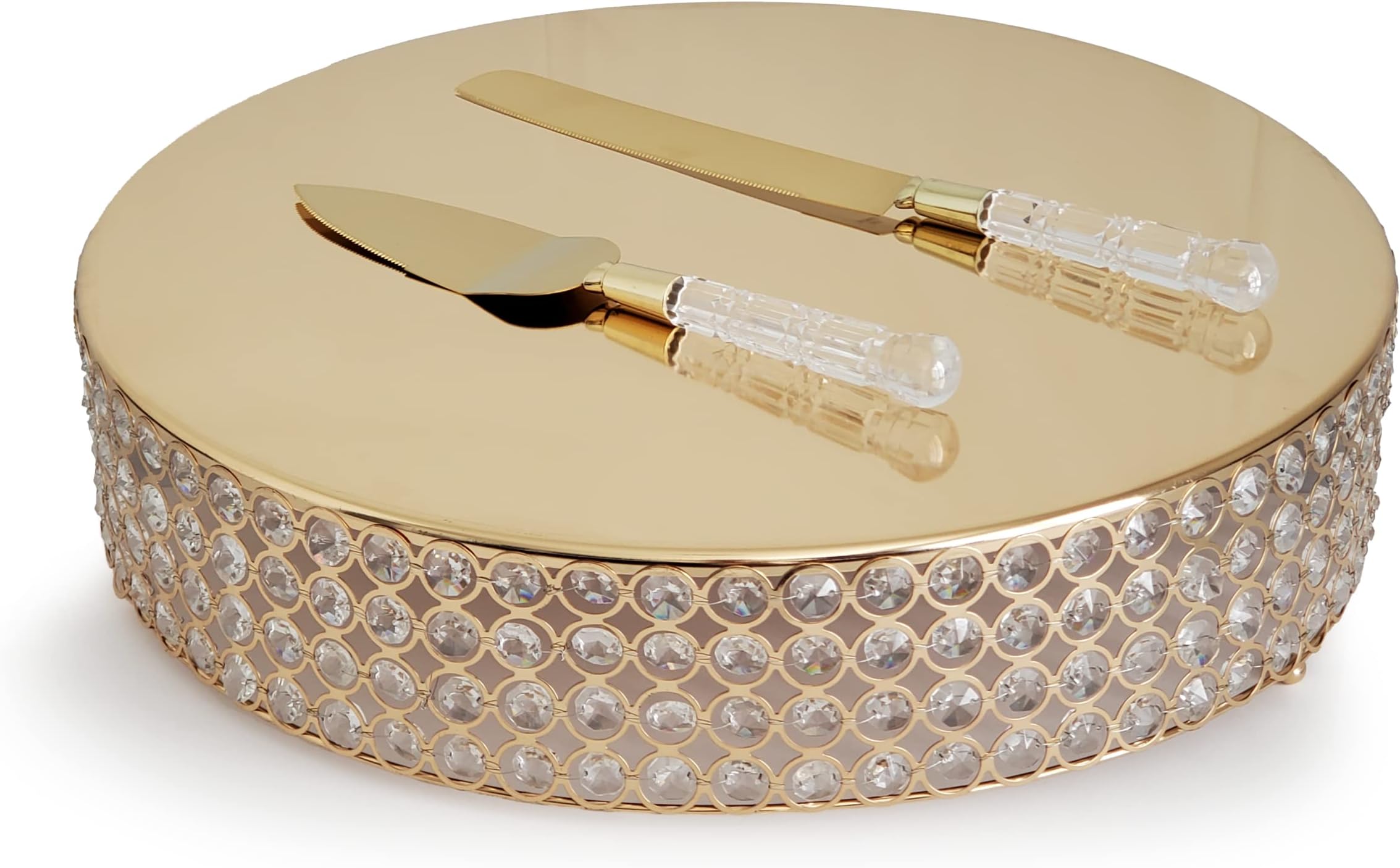 Amazon.com: 18” Round Crystal Beaded Cake Stand with Cake Knife and ...