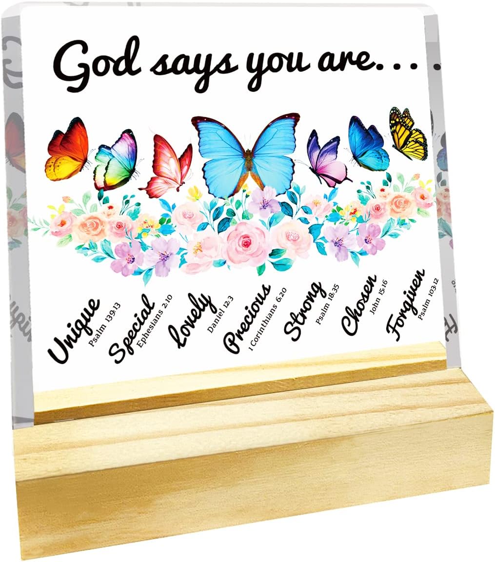 Amazon.com: God Says You Are Butterfly Bible Verse Acrylic Plaque Desk ...