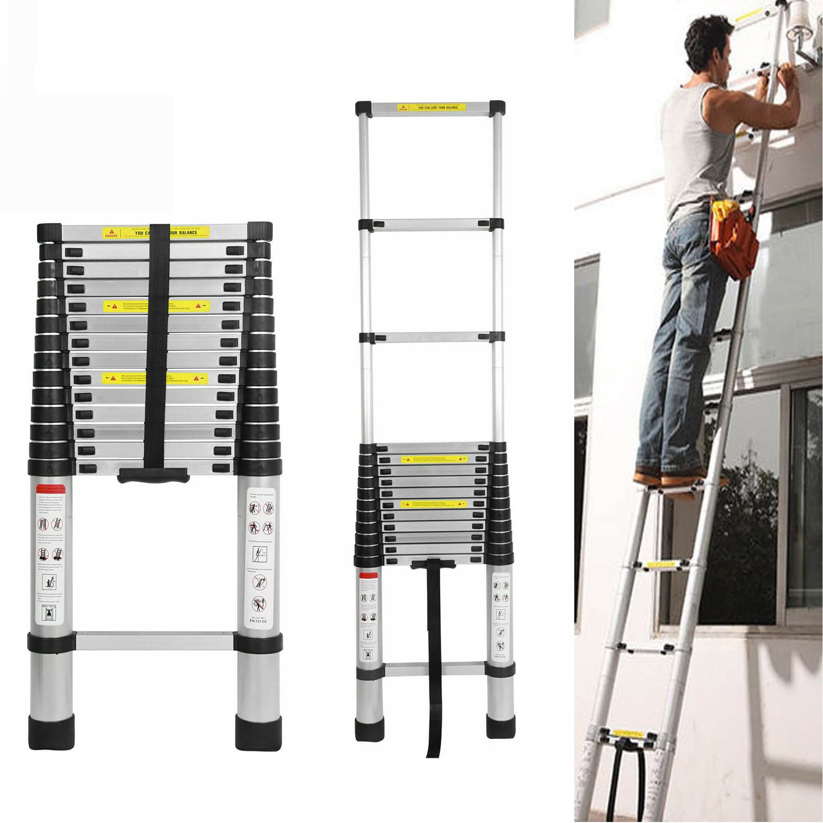 5M Telescopic Ladder 16.5FT Multi-Purpose Folding Aluminium Telescoping ...