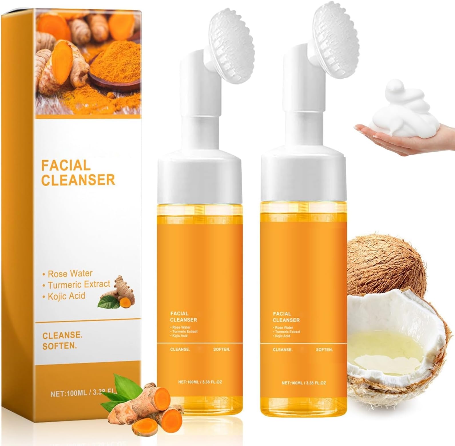 Amazon.com: 2 Pcs Turmeric Facial Cleanser, Deep Cleansing Facial Wash ...