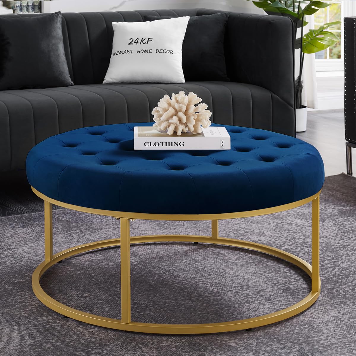Snapklik.com : 24KF Middle Century Upholstered Tufted Coffee Table