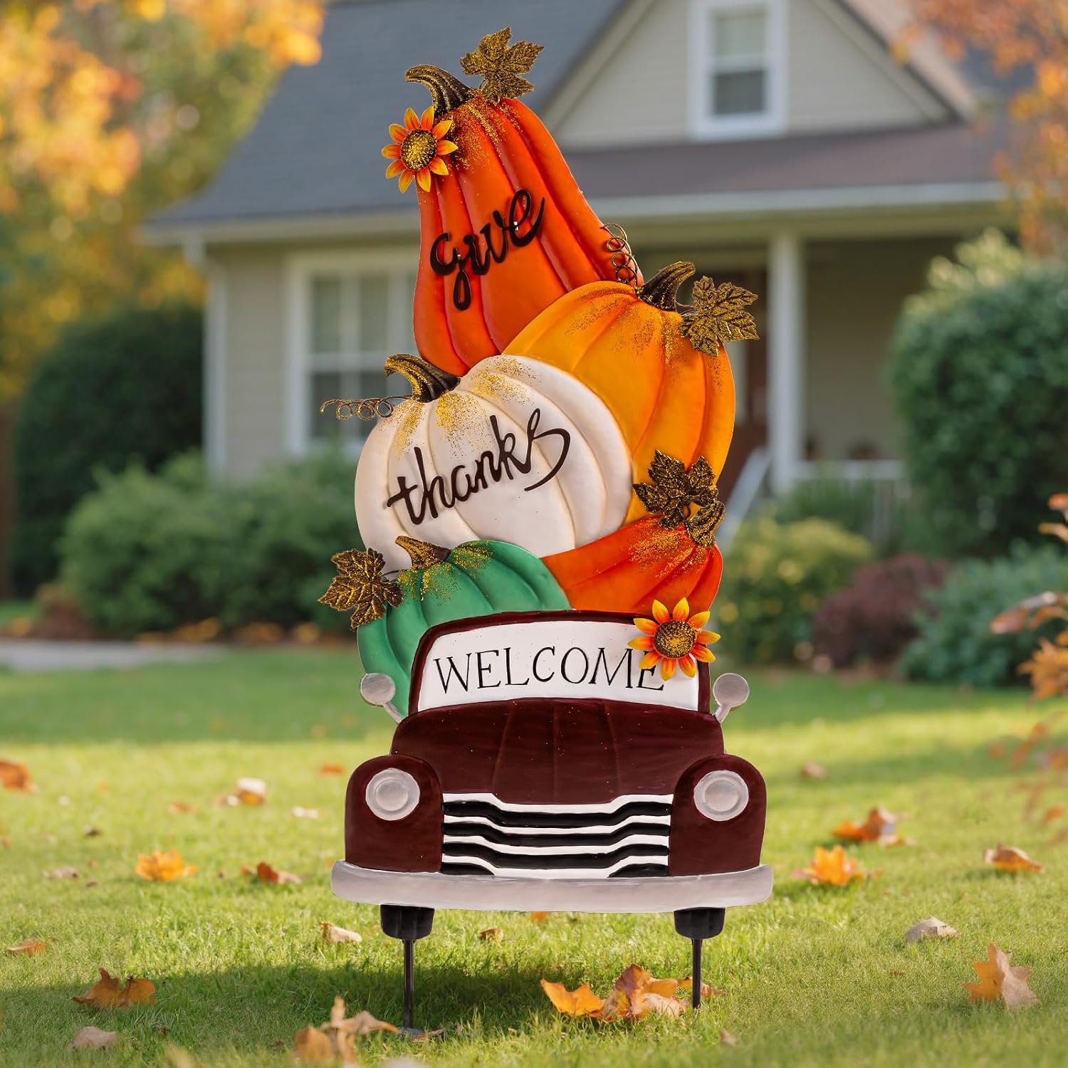 Amazon.com: Lanpn Fall Garden Stakes Decorative, 3 Stacked Pumpkin ...