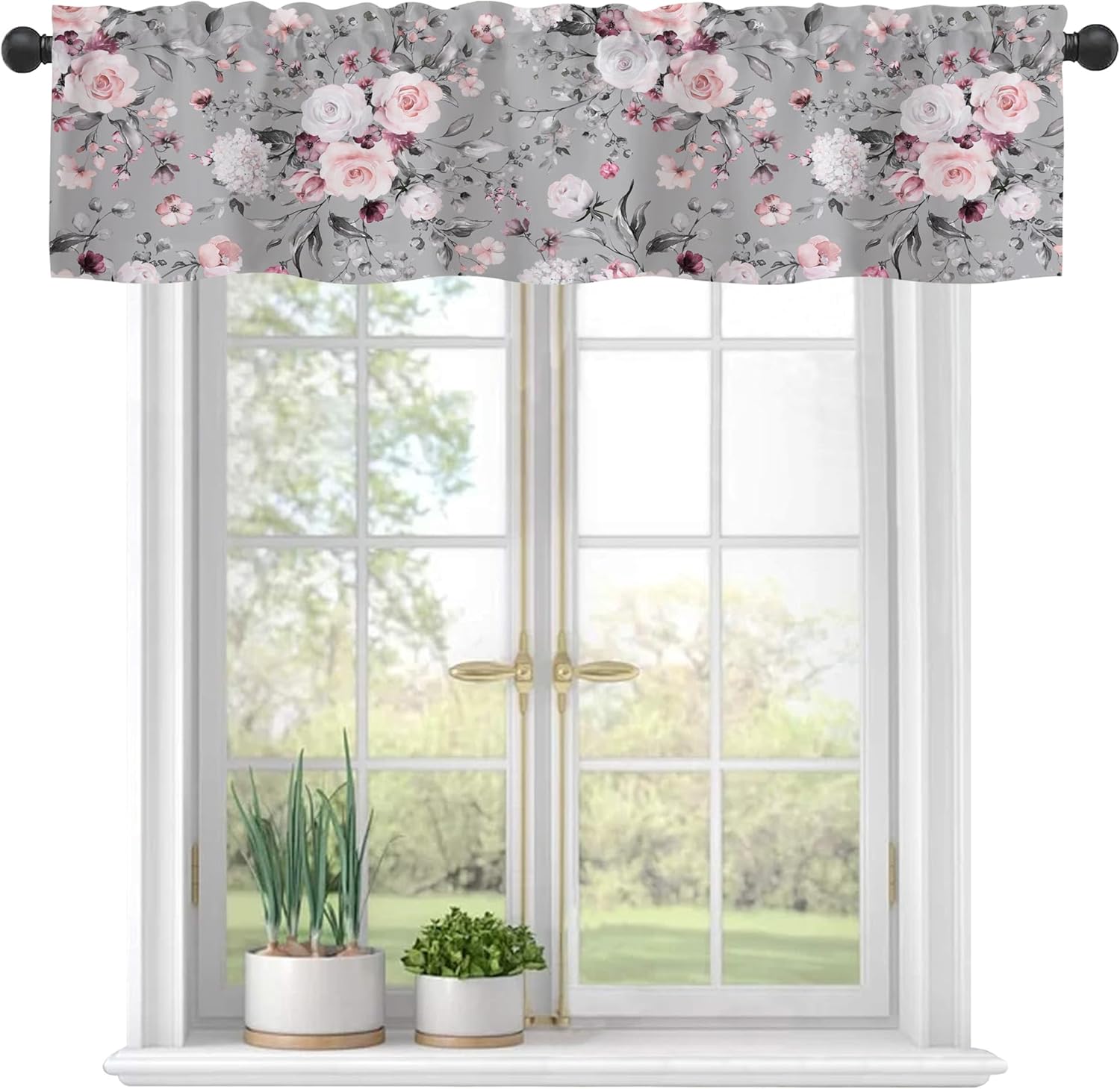 Amazon.com: Eflxamz Curtain Valances, Pink Roses Flowers Semi Sheer ...