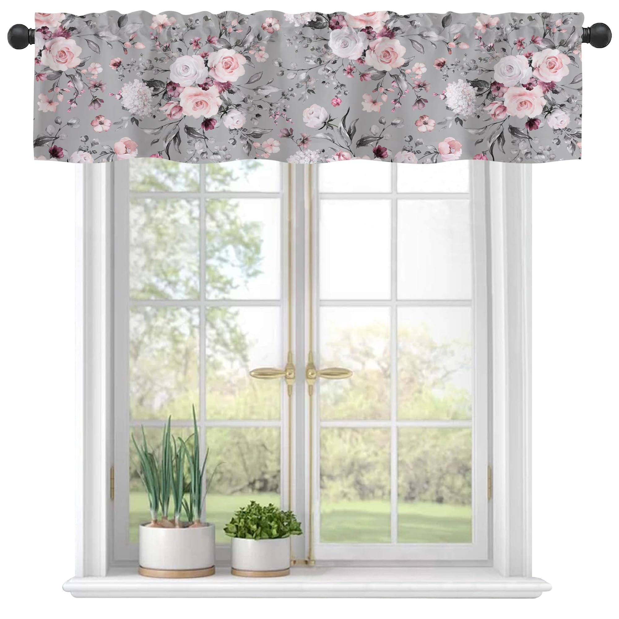 Amazon.com: Eflxamz Curtain Valances, Pink Roses Flowers Semi Sheer ...