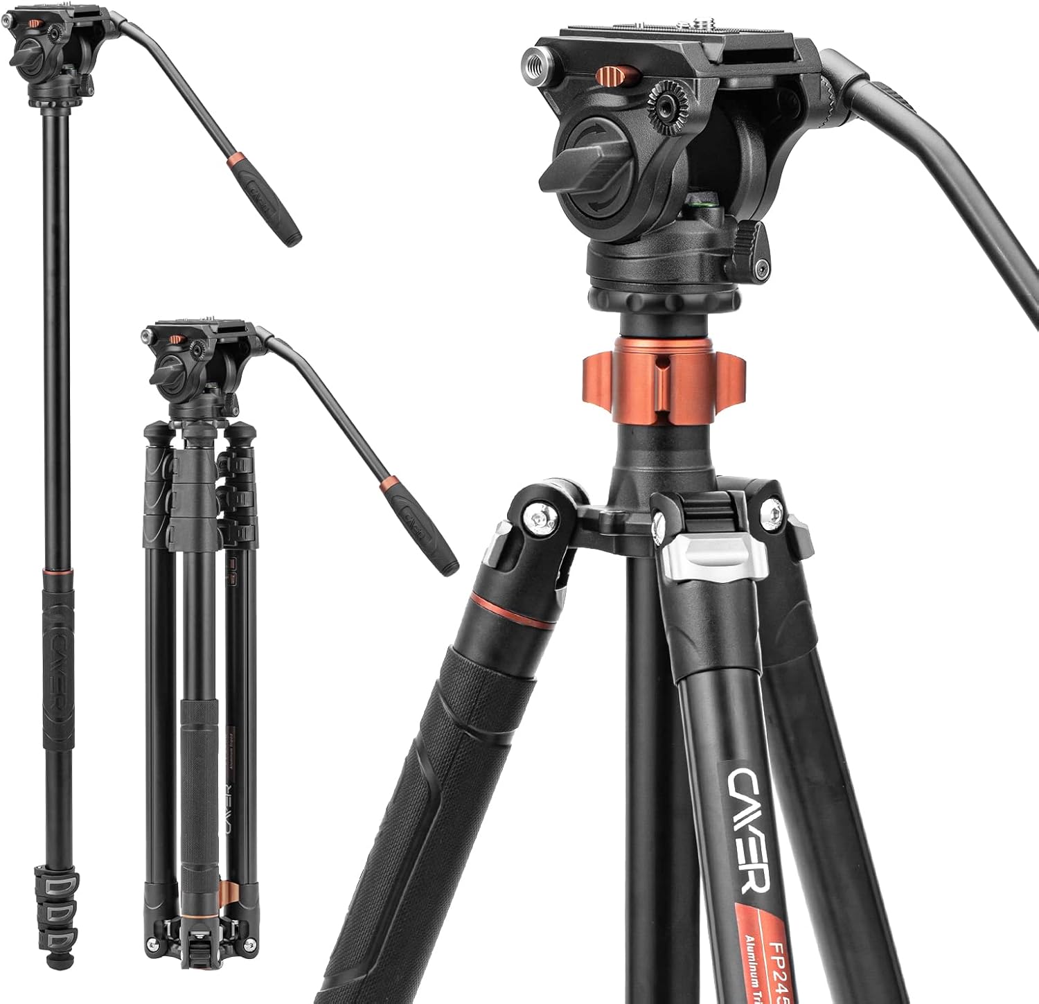 Amazon.com : Cayer FP2450 Fluid Head Tripod, 75 inches Aluminium Tripod ...
