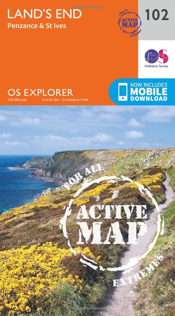 OS Explorer Map Active (102) Land's End, Penzance and St Ives ...