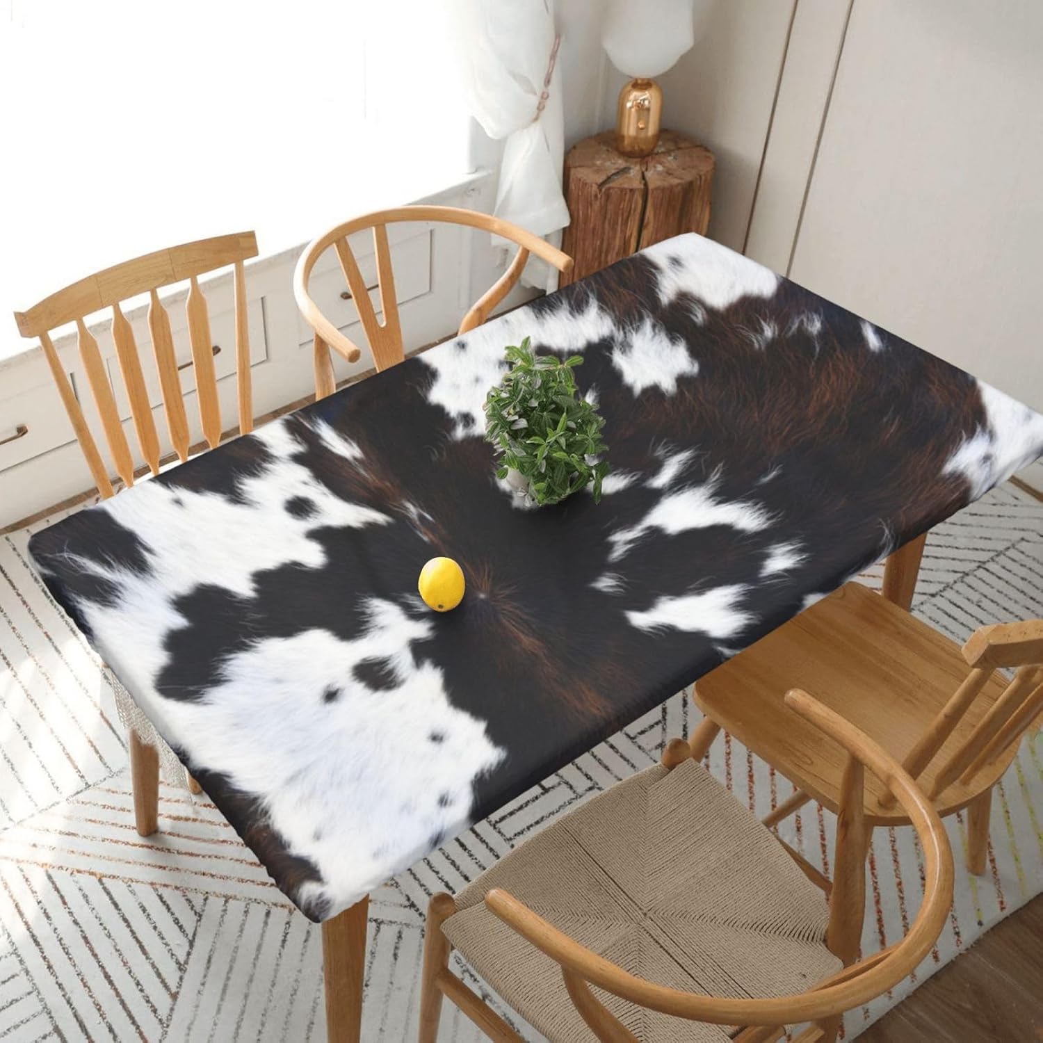 Amazon.com: bassyil Cow Real Fur Tablecloth Elastic Fitted Edge Table ...