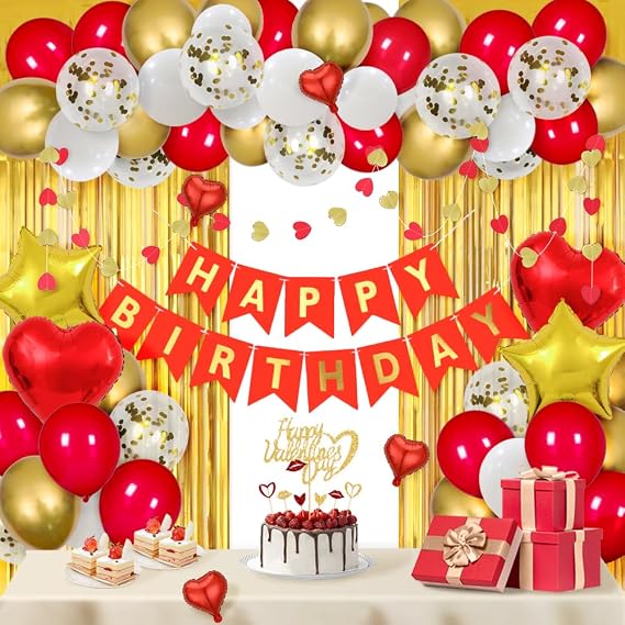 Amazon.com: MSMANCY Red and Gold Birthday Party Decorations for Women ...