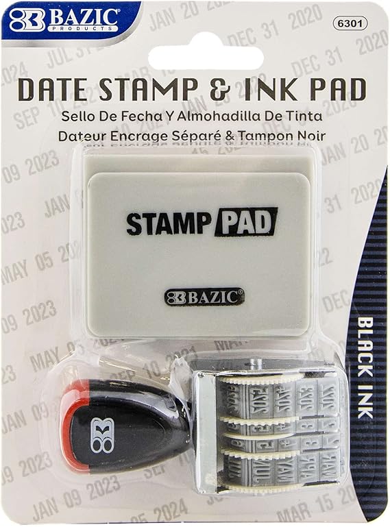 Amazon.com: BAZIC Date Stamp and Ink Pad (Black Ink), 12 Years of Dates ...