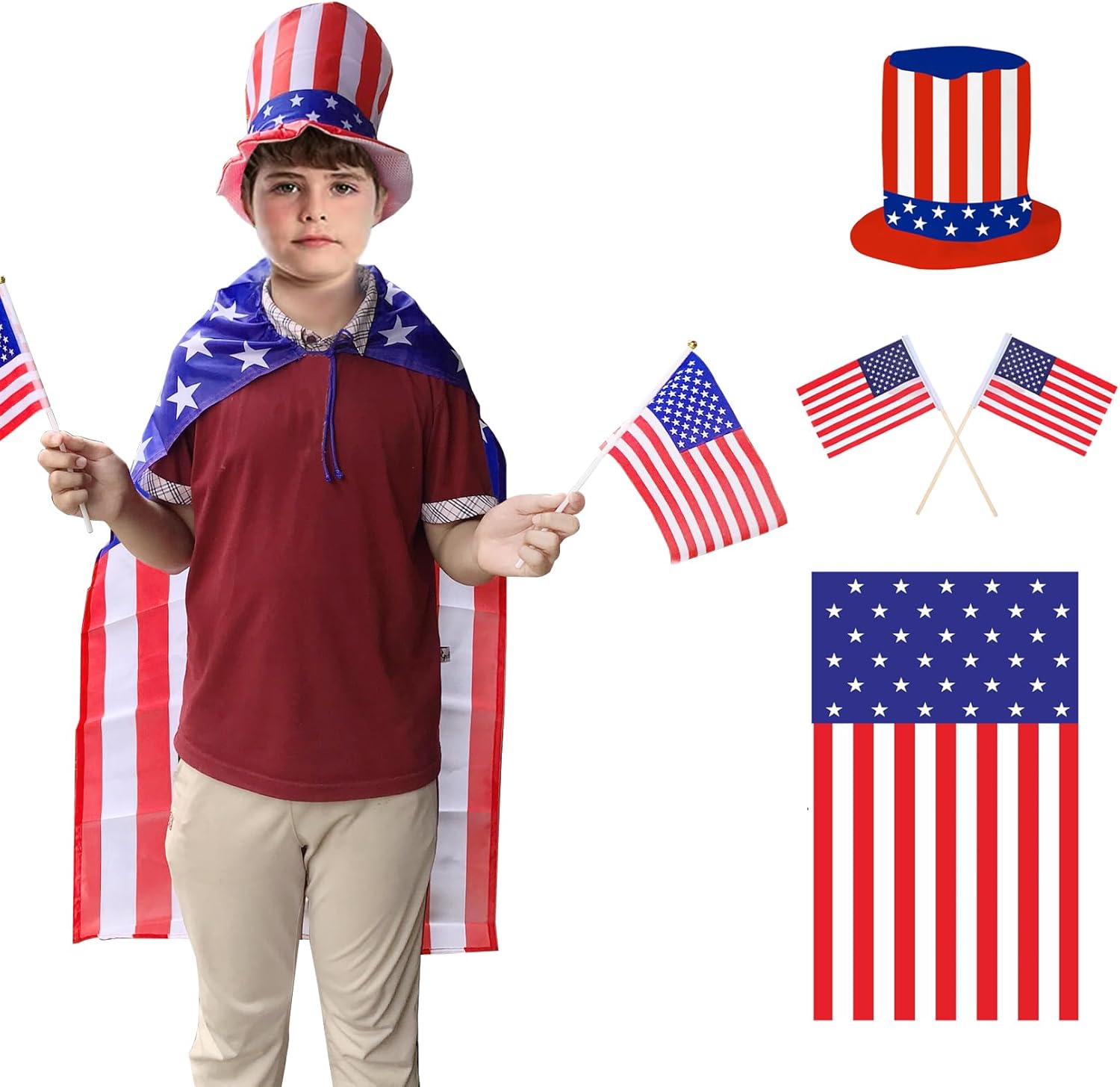Amazon.com: DONCIDAY American Flag Costume Set, Small Red White and ...