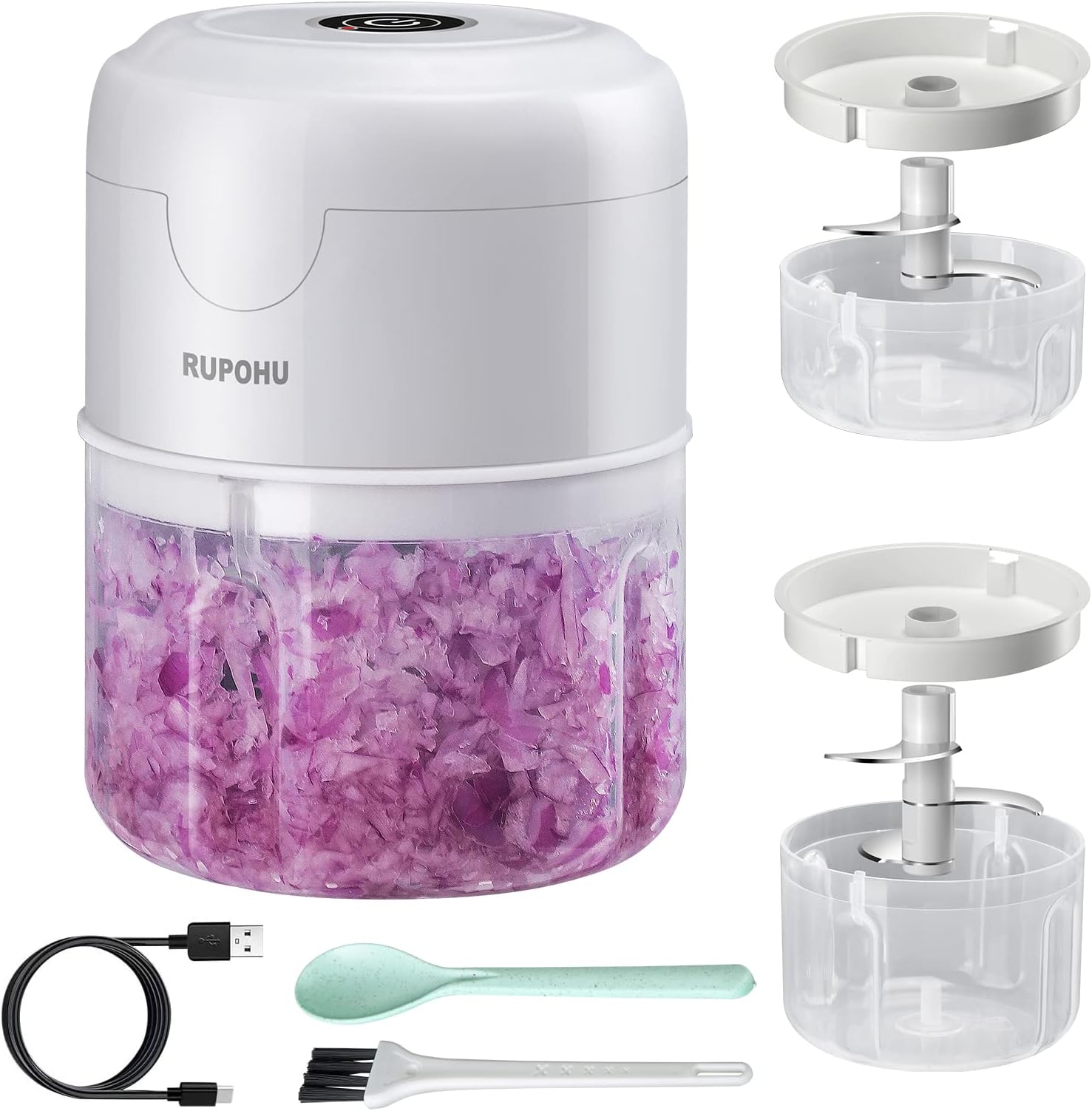 BlumWay Mini hachoir électrique 2 en 1 pour ail, batteur à œufs ...