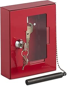 Relaxdays Lockable Emergency Key Box with Glass Panel, Hammer, Quick ...