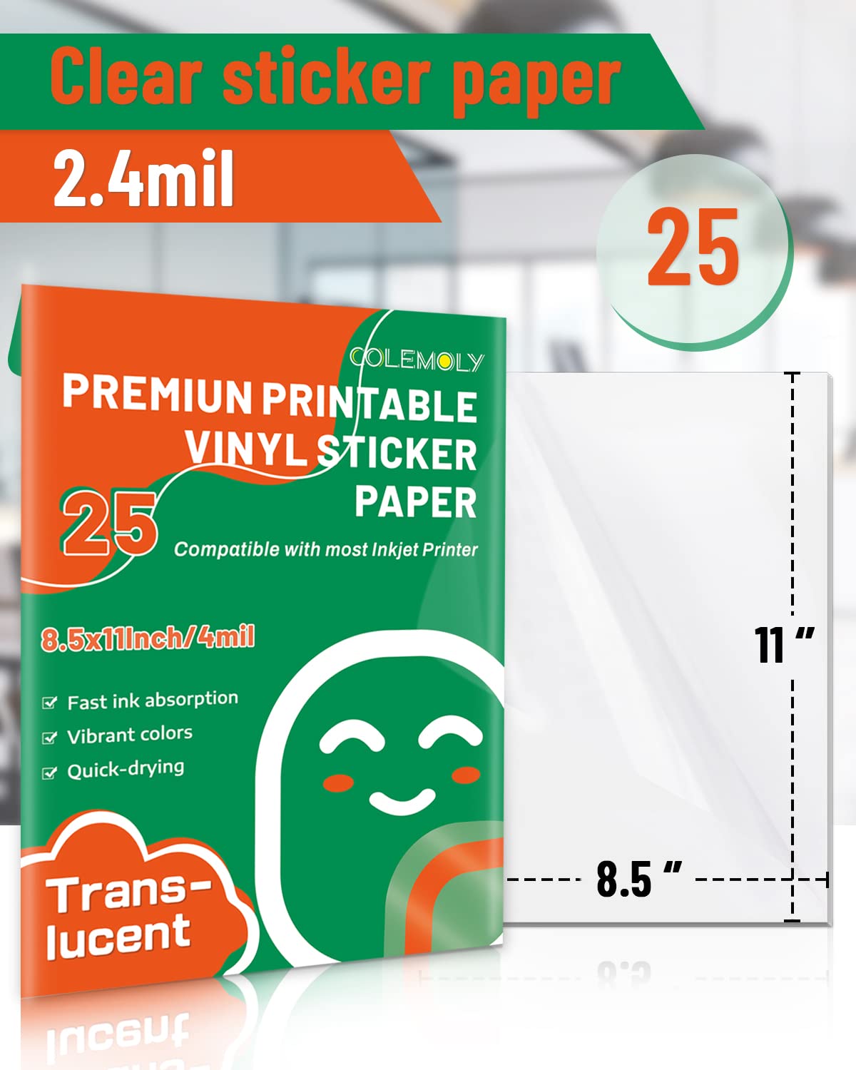Snapklik.com : Colemoly Printable Vinyl Translucent Sticker Paper For ...