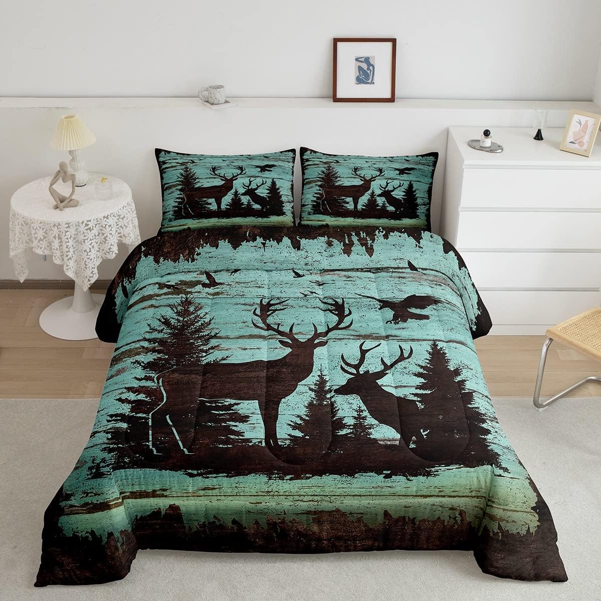 Amazon.com: Deer Hunting Bedding Set King Size,Woodland Elk Deer Hunter ...