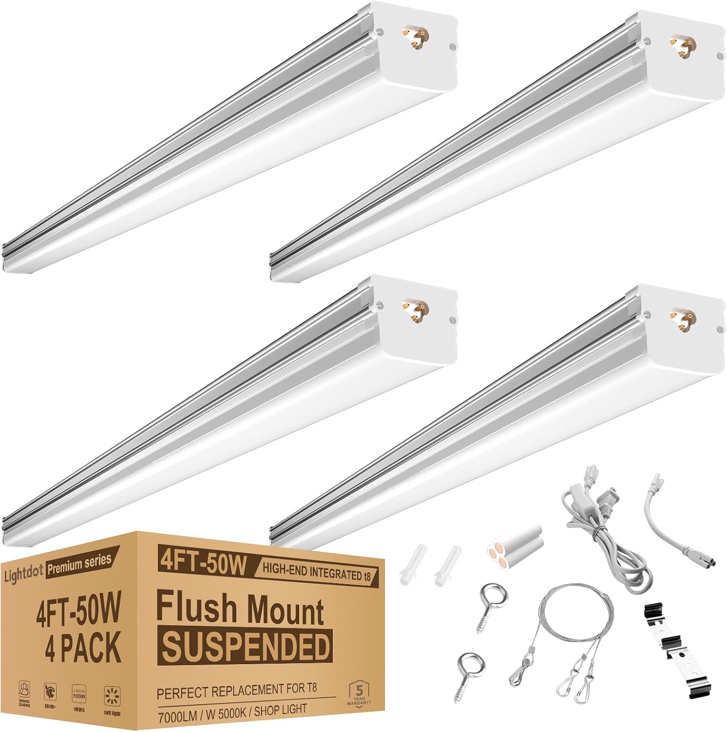 Lightdot 50W LED Shop Light 4FT, Seamless/Wired Linkable LED Shop Light ...