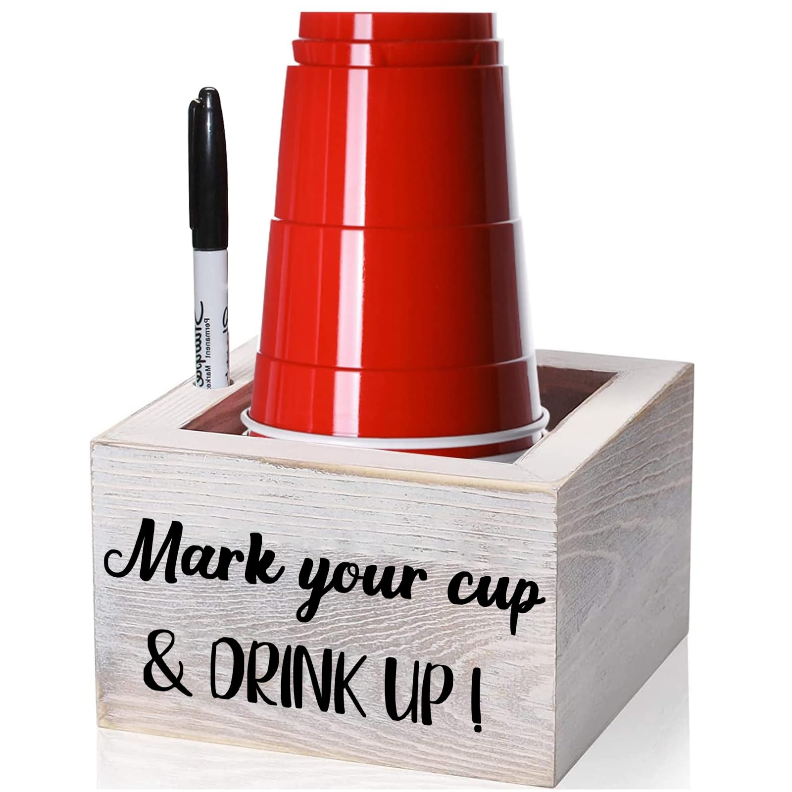 Amazon.com: Vintage Disposable Cup Holder with Marker Slot Wooden Party ...