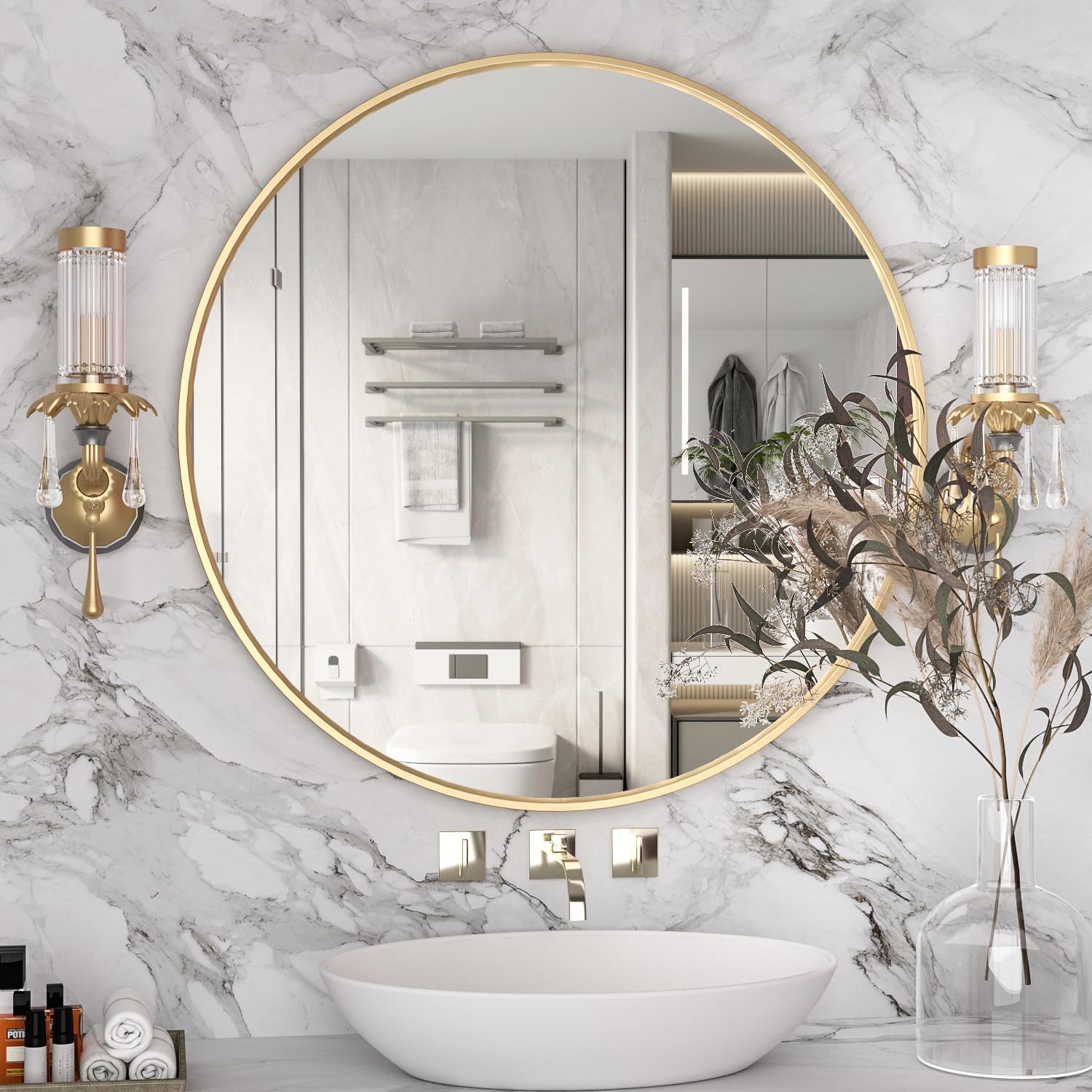 Snapklik.com : CONGUILIAO Circle Mirror Gold 28 Inch Round Wall Mounted ...