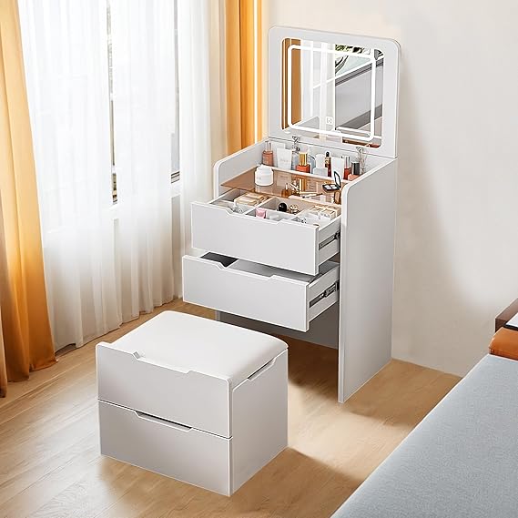 Amazon.com: Esspoxi Small Vanity Desk with Mirror and Led Lights, White ...