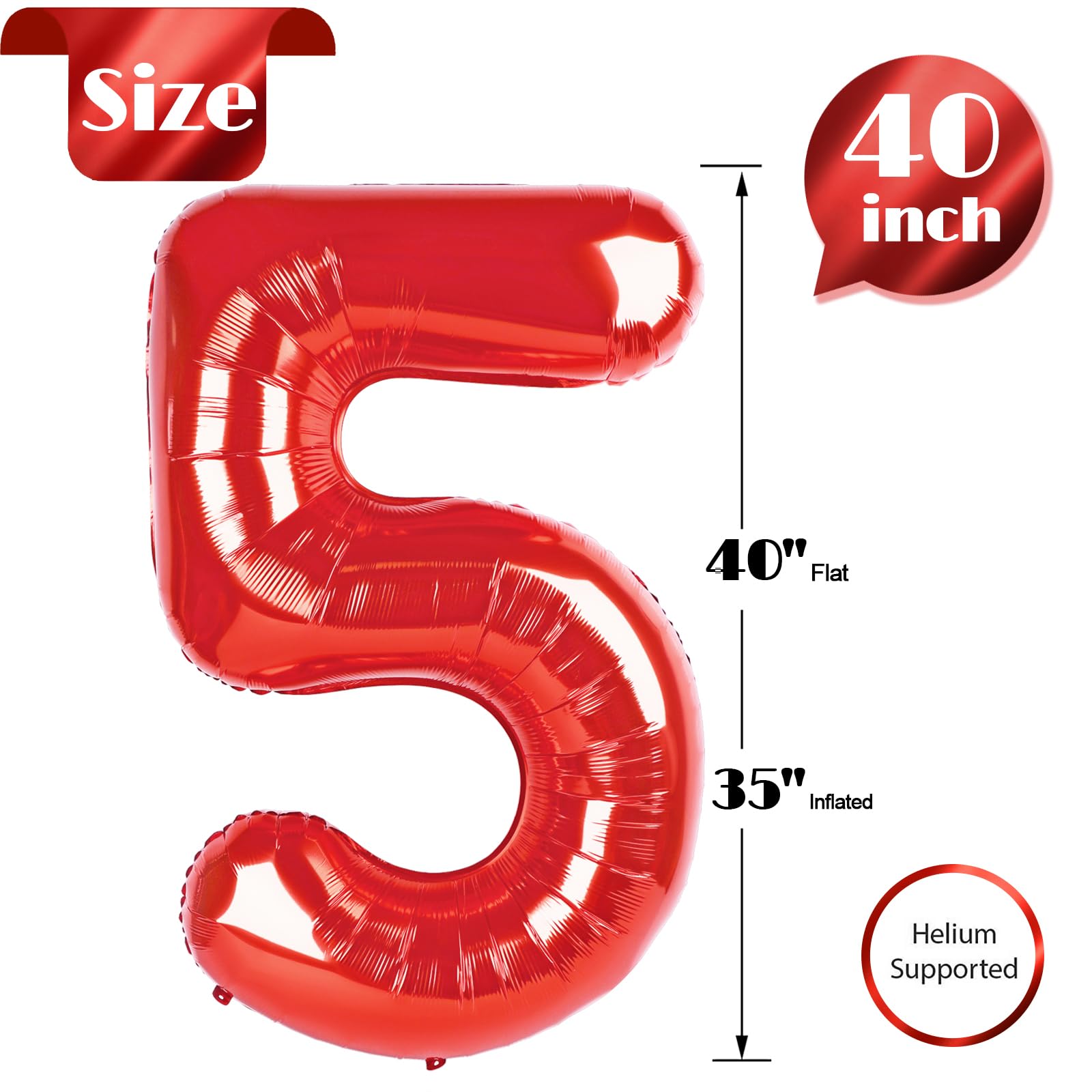 Snapklik.com : Red Number 5 Balloon 40 Inch, 5 Balloon Number, 5th ...