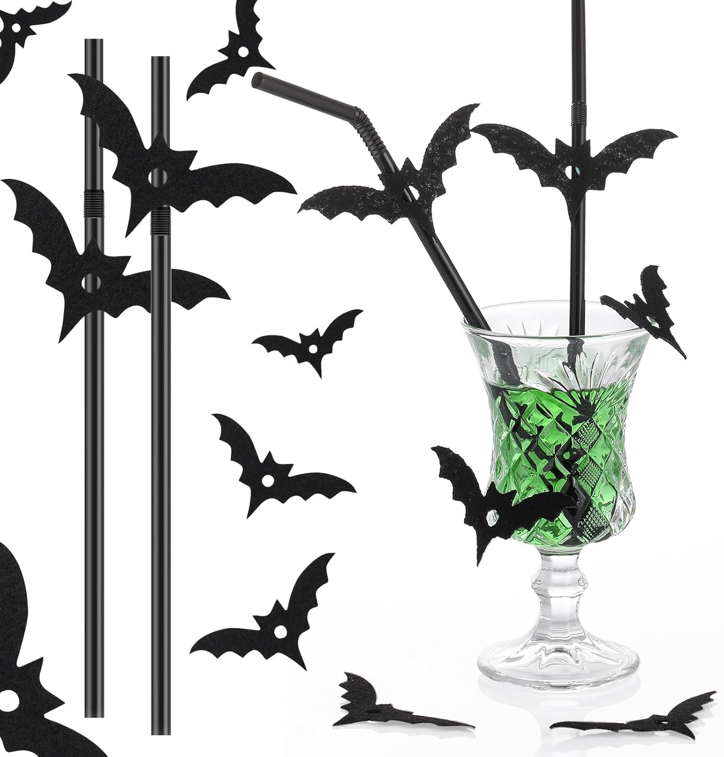 Amazon.com: Bokon 200 Sets Halloween Black Bat Straws Disposable ...