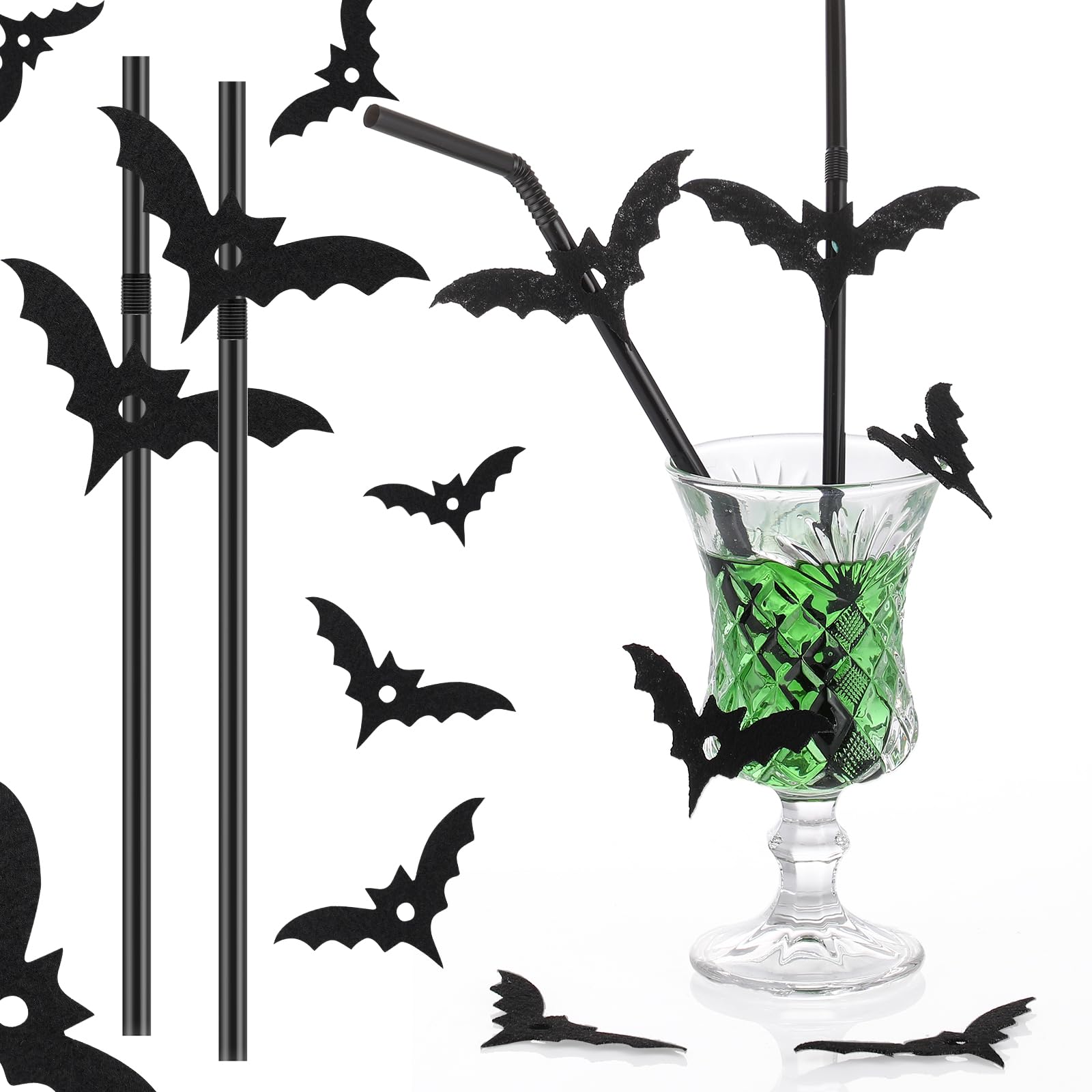 Amazon.com: Bokon 200 Sets Halloween Black Bat Straws Disposable ...