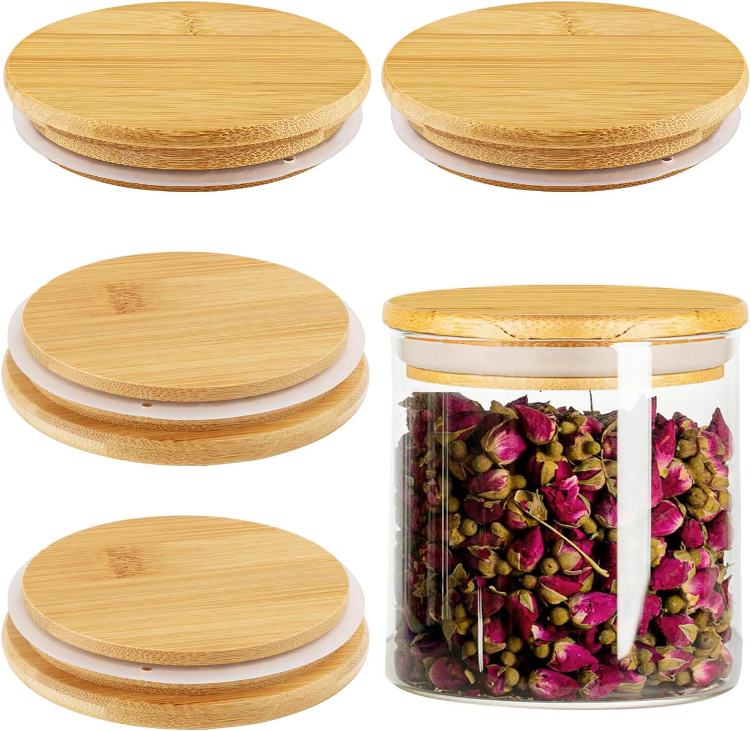 Amazon.com: BOSMIOW 5 Pack 10.2cm Bamboo Jar Lids With Silicone Seal ...