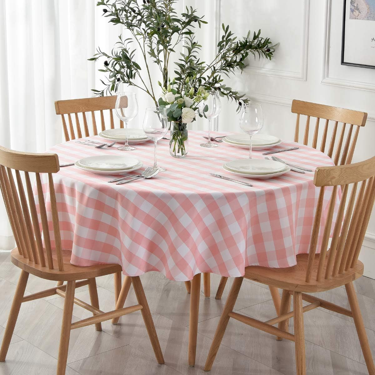 Amazon.com: maxmill Round Checkered Tablecloth Spillproof Wrinkle Free ...
