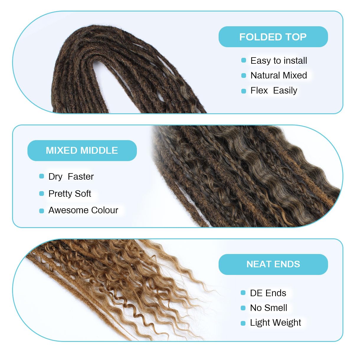 Extensiones de rastas onduladas de doble punta, 10 extensiones de ...
