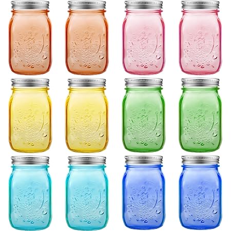 Amzcku Colored Mason Jars 8 oz with Metal Lids - Regular Mouth Canning ...