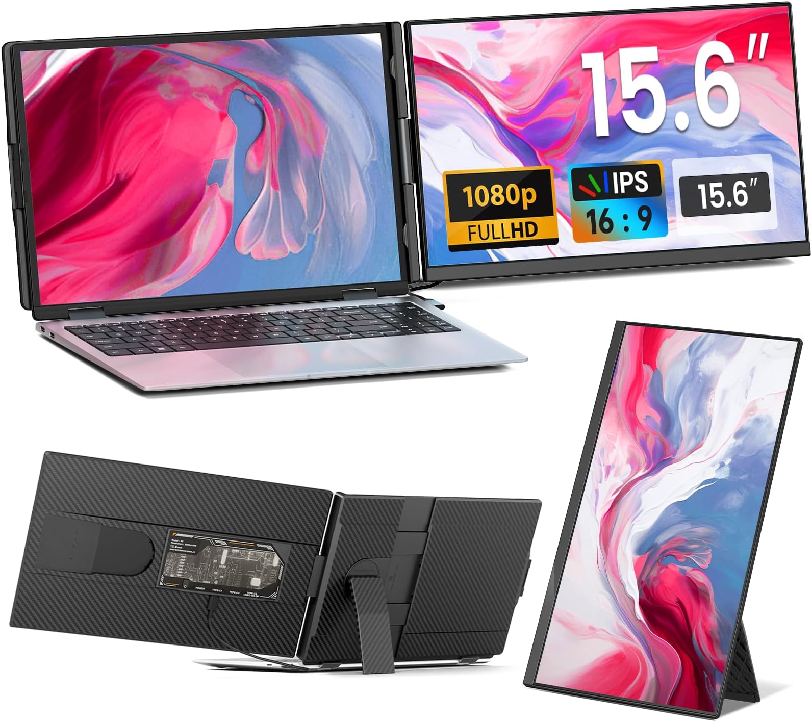 domyfan 14" Laptop Screen Extender, FHD 1080P IPS Triple Portable ...