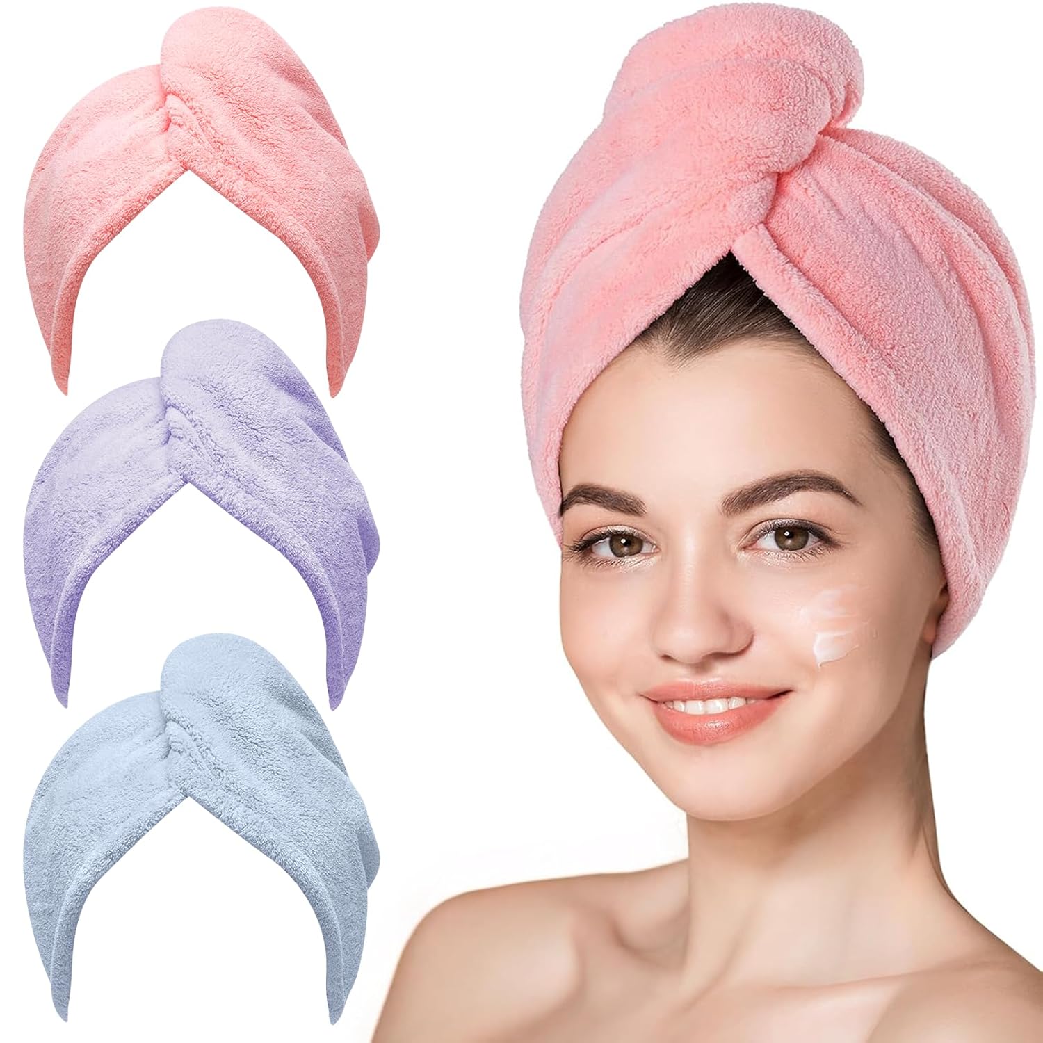 Amazon.com : Hicober Microfiber Hair Towel, 3 Packs Hair Turbans for ...