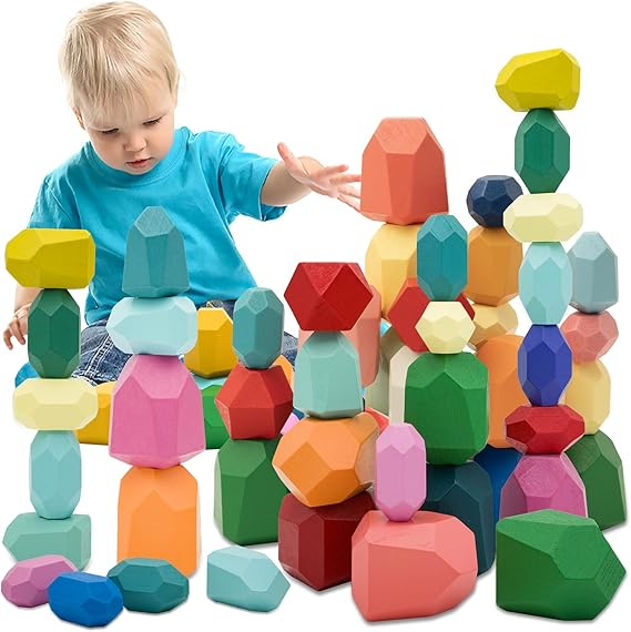 Amazon.com: MEGRANATE 39PCS Montessori Wooden Stacking Rocks Toys ...