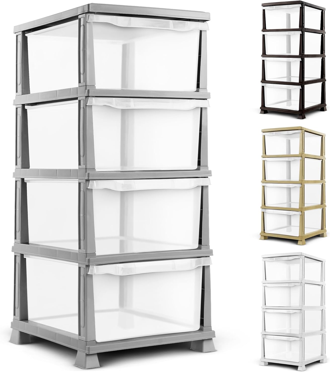 ZENQA Extra Large Plastic Storage Drawer Tower Unit | 26 Litre x 4 ...