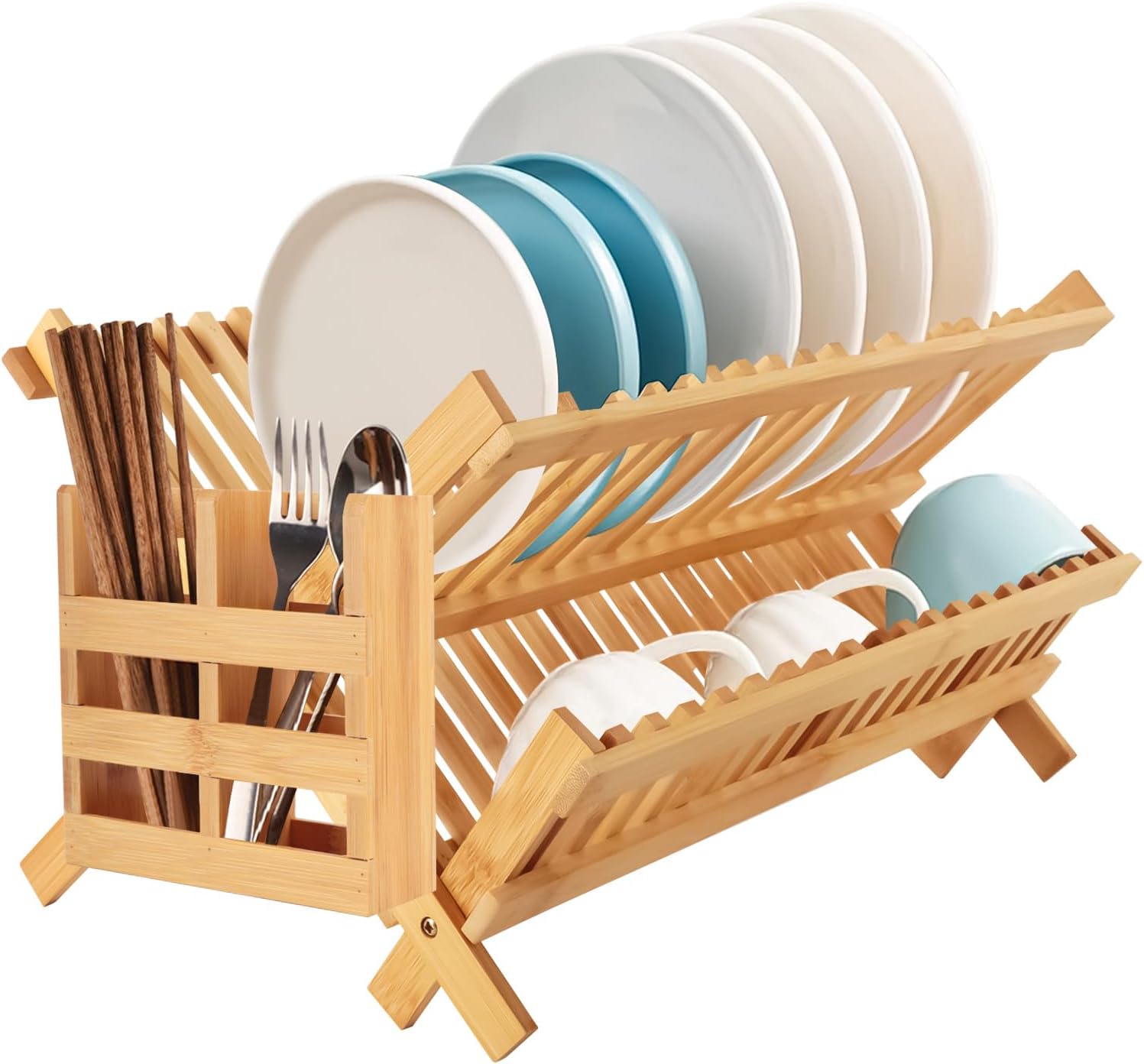 Amazon.com - Tefola Bamboo Dish Drying Rack, 2-Tier Foldable Design ...