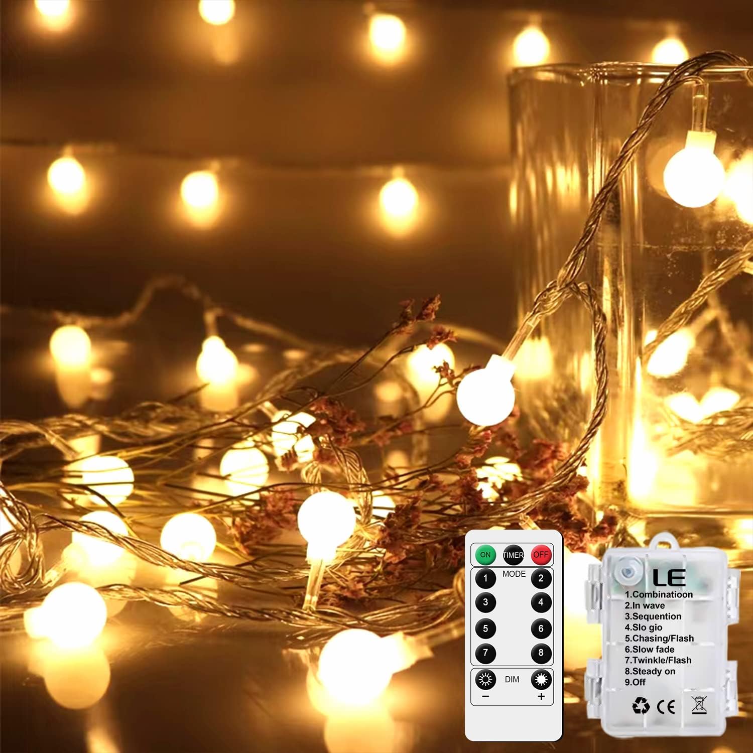 Amazon.com : LED String Lights, LED Globe Fairy Lights with 8 Modes LED ...