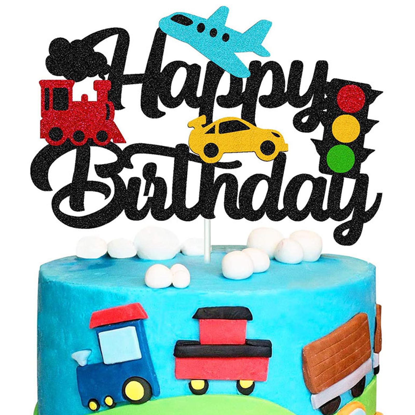 Amazon.com: UXYOKM Transportations Happy Birthday Cake Topper Train ...