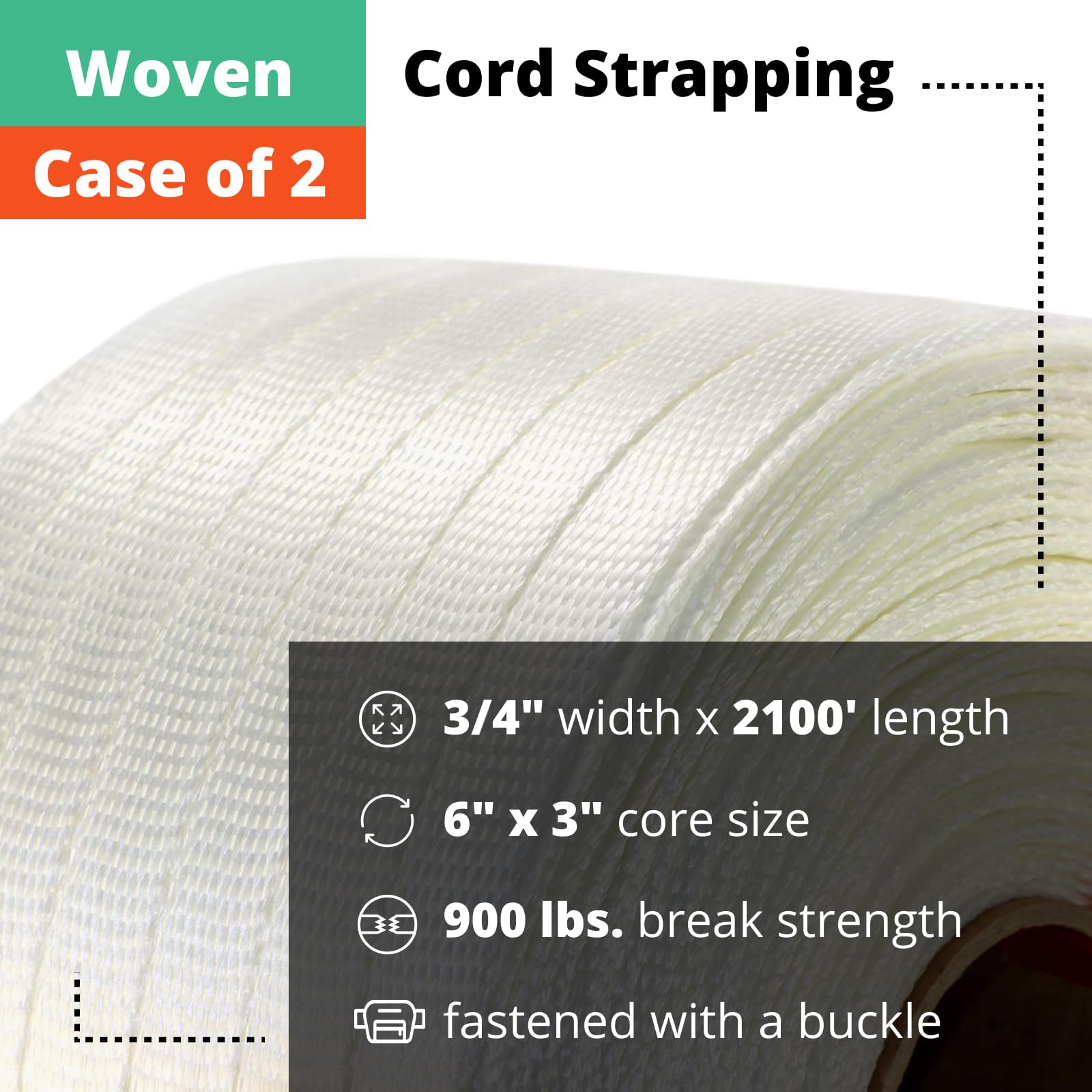 Snapklik.com : Woven Cord Strapping Roll 3/4" X 2100, 6" X 3" Core Size ...