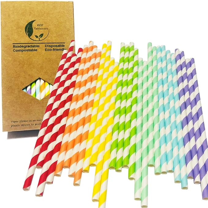 7 Farben Bunte Gestreifte Papier Strohhalme, 100 Stück Party Cocktail ...