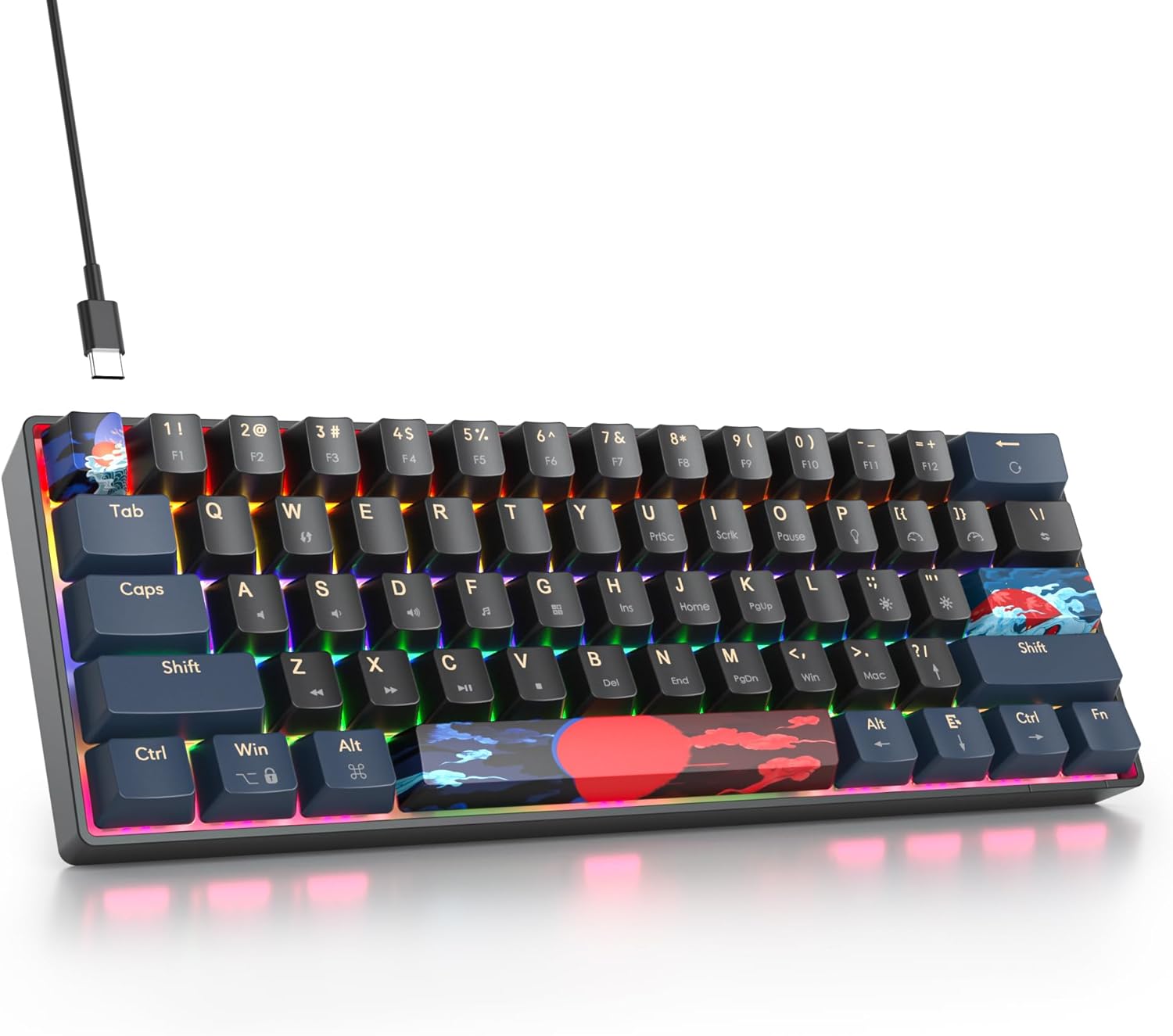 Amazon.com: Ussixchare 60 Percent Gaming Keyboard 61 Keys Mechanical ...