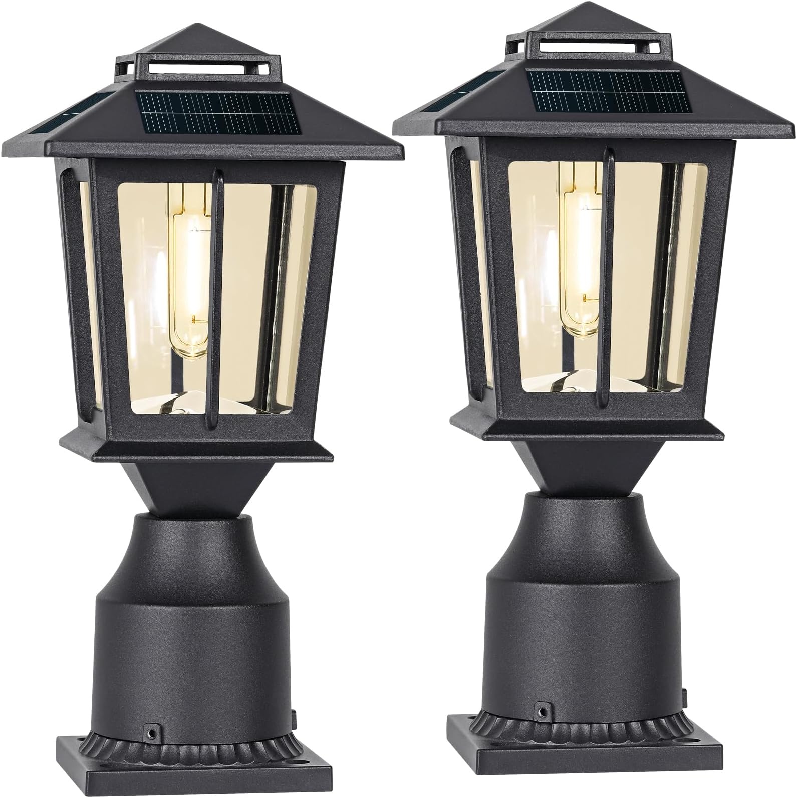 Suponar Metal Solar Post Lights 2 Pack, Solar Post Cap Light, Solar ...