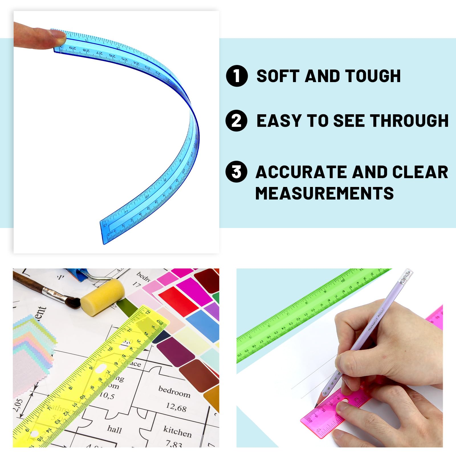 Snapklik.com : 24 Pack Clear Ruler Plastic Rulers 12 Inch Transparent ...
