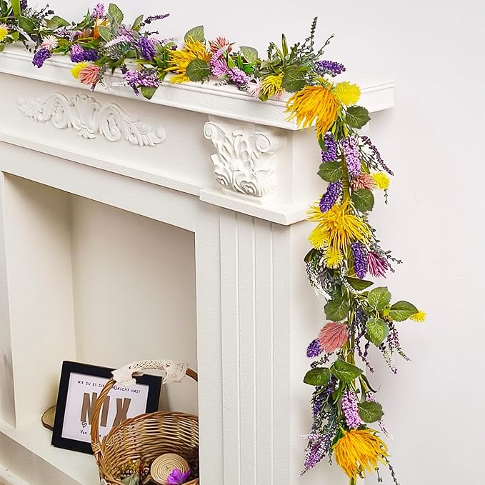 Amazon.com: Wildflower Garland 6FT Colorful Summer Garland for Mantel ...